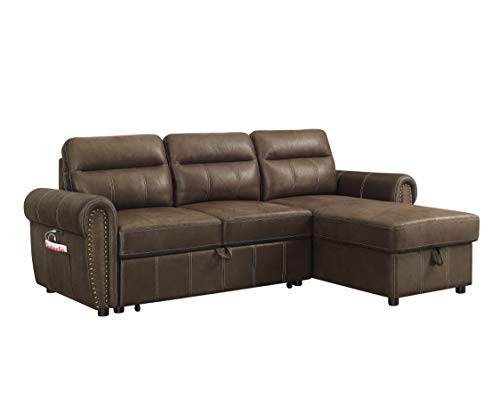 Lilola Home Hugo 96" W Brown Reversible Sleeper Sectional Sofa Chaise with USB Charger