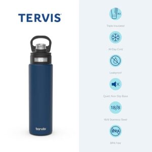 Tervis Powder Coated Stainless Steel Triple Walled Insulated Tumbler Travel Cup Keeps Drinks Cold, 24oz with Deluxe Spout Lid, Deepwater Blue