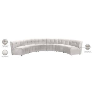 Meridian Furniture Limitless Collection Modern | Contemporary Velvet Upholstered Modular Sectional with Deep Channel and Button Tufting, 6 Piece, Cream