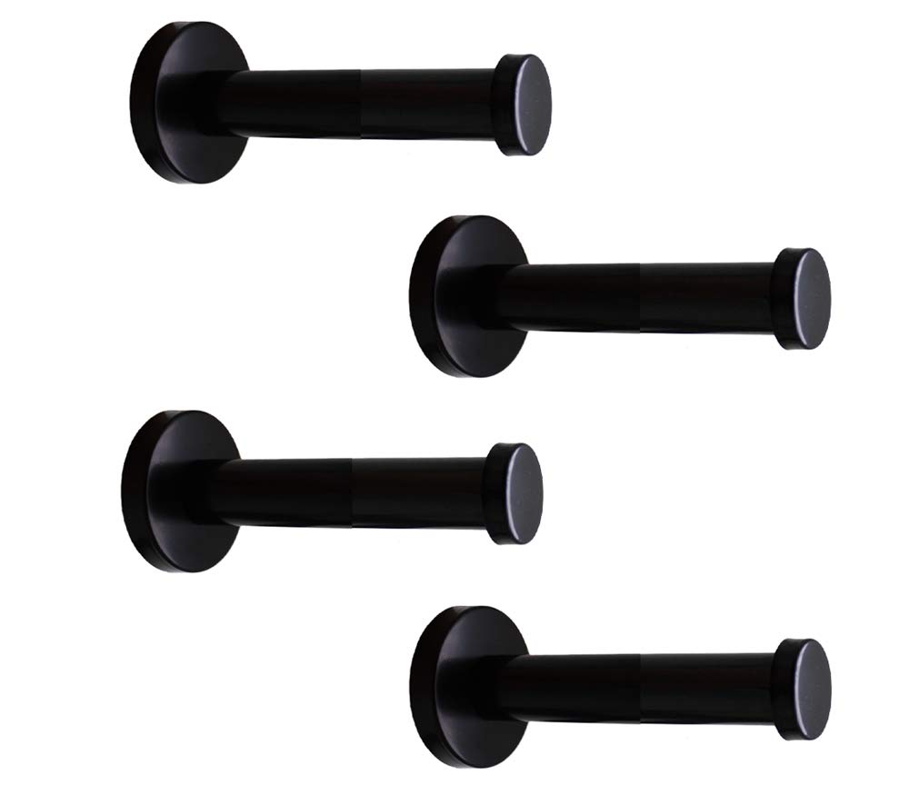 NELXULAS Classic Black Stainless Steel Heavy Duty Wall Mount Hooks, Bath Towel Hooks, Coat Hanger, Handbag Hooks, 4 in Pack (4")