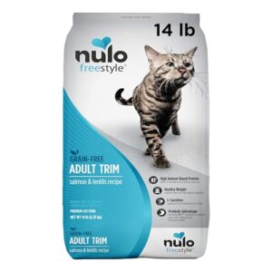 nulo freestyle adult trim premium grain-free dry small bite cat food kibble with bc30 probiotic for digestive health support, salmon & lentils 14 pound bag