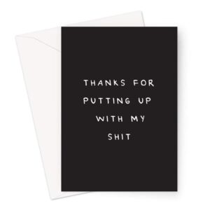 thanks for putting up with my greeting card | funny thank you card for friend, colleague, teacher or boss, funny leaving card for friend, colleague, teacher or boss