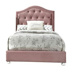 acme reggie twin bed in pink fabric