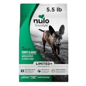 nulo freestyle all breed dog food, premium allergy friendly adult & puppy grain-free dry kibble dog food, single animal protein with bc30 probiotic for healthy digestive support, 5.5 pound (pack of 1)