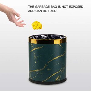 Huaqinglian 2.6Gallon Small Office Trash Can,Bathroom Garbage can,Bedroom Waste Basket Bin Garbage Bag invisable Trash Bin for Living Room (green gold marble)