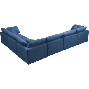 Meridian Furniture 602Navy-Sec6A Plush Collection Contemporary Down Filled Comfort Overstuffed Velvet Upholstered Modular L-Shaped Sectional 6-Seater Navy