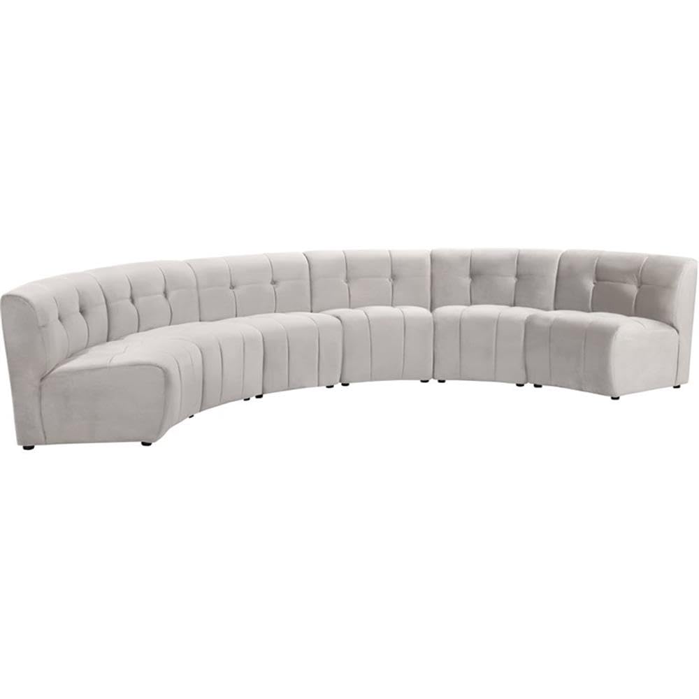 Meridian Furniture Limitless Collection Modern | Contemporary Velvet Upholstered Modular Sectional with Deep Channel and Button Tufting, 6 Piece, Cream