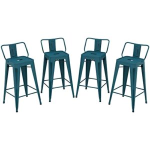 andeworld distressed bar stools set of 4 industrial counter stools metal barstools with backrest (30 inch, distressed design teal)