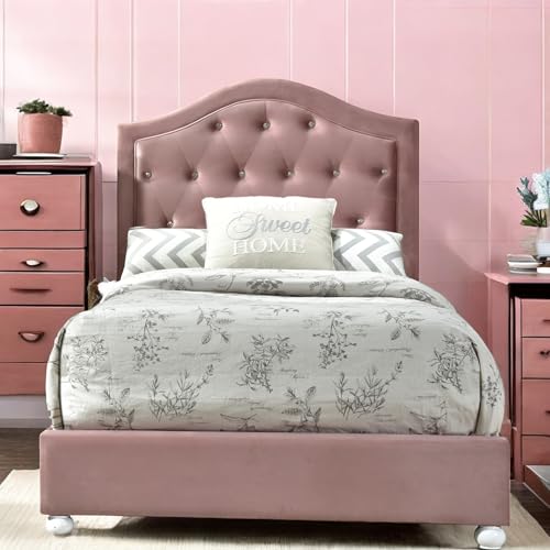 Acme Reggie Twin Bed in Pink Fabric