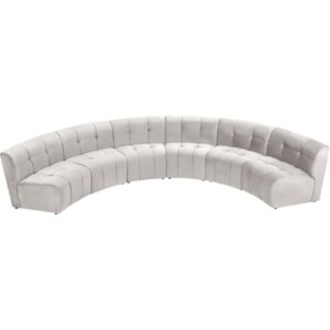 Meridian Furniture Limitless Collection Modern | Contemporary Velvet Upholstered Modular Sectional with Deep Channel and Button Tufting, 6 Piece, Cream