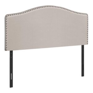 monarch specialties i 6014q bed, headboard only, queen size, bedroom, upholstered, linen look, beige, transitional