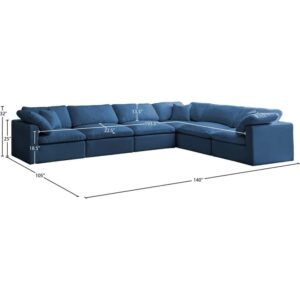 Meridian Furniture 602Navy-Sec6A Plush Collection Contemporary Down Filled Comfort Overstuffed Velvet Upholstered Modular L-Shaped Sectional 6-Seater Navy