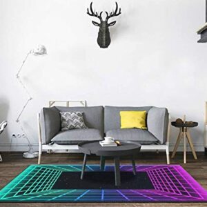 Vaporwave Retro Futuristic Background Abstract Grid Tunnel in Area Rugs Floor Mat Non Slip Throw Rugs Soft Door Mat Nursery Carpet for Living Room Home Indoor Outdoor Runner Rugs Yoga Mat