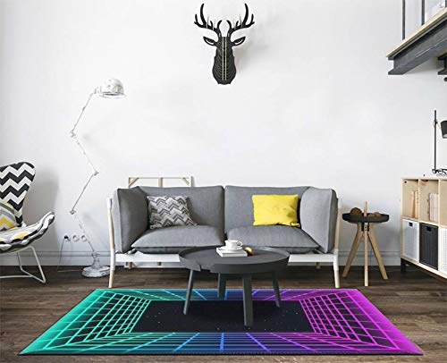 Vaporwave Retro Futuristic Background Abstract Grid Tunnel in Area Rugs Floor Mat Non Slip Throw Rugs Soft Door Mat Nursery Carpet for Living Room Home Indoor Outdoor Runner Rugs Yoga Mat