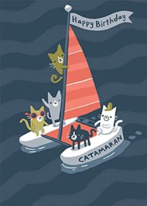 rsvp birthday card: catamaran cute funny/humorous cat,orange,5" x 7",gc-b7256a