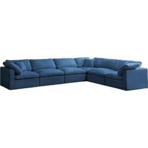 meridian furniture 602navy-sec6a plush collection contemporary down filled comfort overstuffed velvet upholstered modular l-shaped sectional 6-seater navy