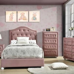 Acme Reggie Twin Bed in Pink Fabric