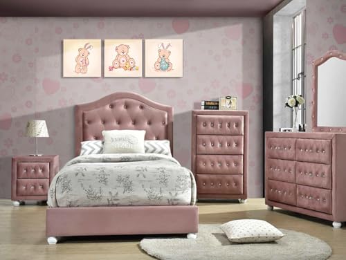 Acme Reggie Twin Bed in Pink Fabric