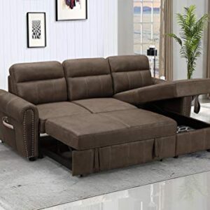 Lilola Home Hugo 96" W Brown Reversible Sleeper Sectional Sofa Chaise with USB Charger