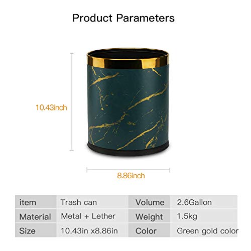 Huaqinglian 2.6Gallon Small Office Trash Can,Bathroom Garbage can,Bedroom Waste Basket Bin Garbage Bag invisable Trash Bin for Living Room (green gold marble)