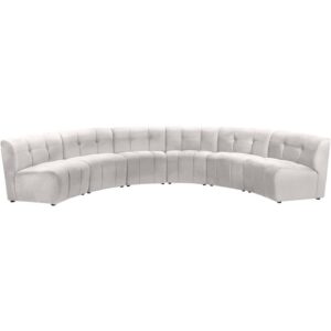 meridian furniture limitless collection modern | contemporary velvet upholstered modular sectional with deep channel and button tufting, 6 piece, cream