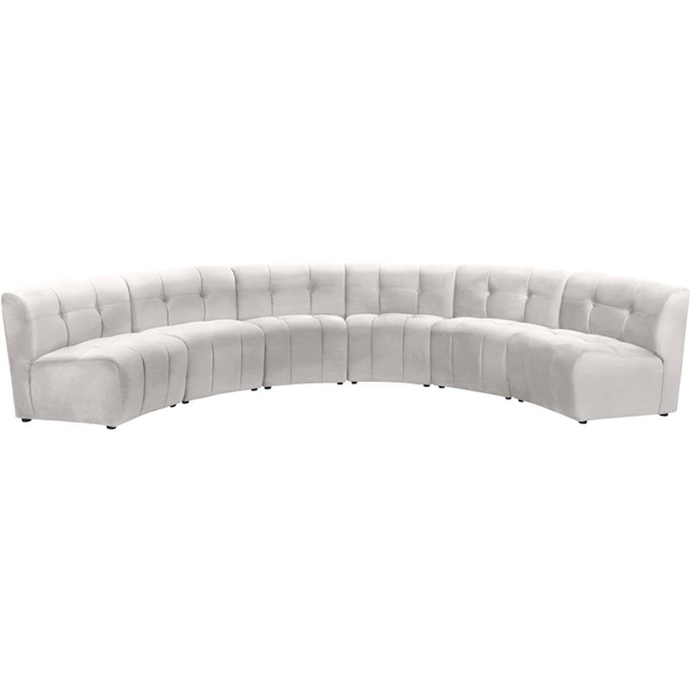 Meridian Furniture Limitless Collection Modern | Contemporary Velvet Upholstered Modular Sectional with Deep Channel and Button Tufting, 6 Piece, Cream