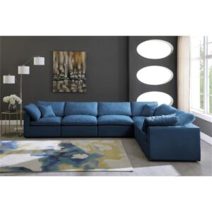 Meridian Furniture 602Navy-Sec6A Plush Collection Contemporary Down Filled Comfort Overstuffed Velvet Upholstered Modular L-Shaped Sectional 6-Seater Navy