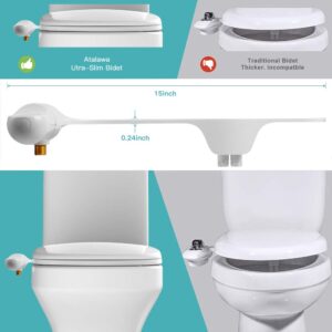 Bidet Attachment for Toilet, Atalawa Ultra-Slim Bidet Attachment Non-Electric Dual Nozzle (Posterior Rear/Feminine Wash) Fresh Cold Water Bidet Toilet with Adjustable Water Pressure and Brass Inlet