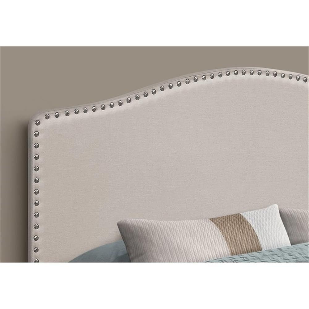 Monarch Specialties I 6014Q Bed, Headboard Only, Queen Size, Bedroom, Upholstered, Linen Look, Beige, Transitional