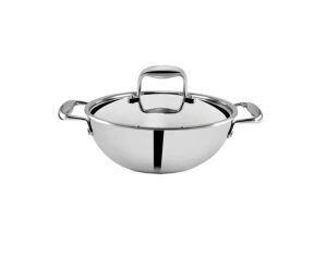 shapes stainless steel cookware tri-ply wok with lid, multipurpose pan, capacity - 4 quart, silver - use for home, kitchen and restaurant - easy to clean and dishwasher safe