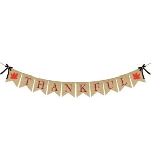 ERKOON Thankful Burlap Banner, Thankful Burlap Wall Banner, Thanksgiving Decor Banner for Harvest Time Thanksgiving Party Decorations