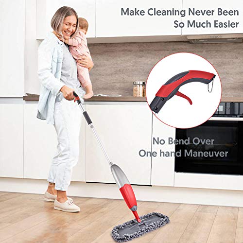 HOMTOYOU Microfiber Spray Mop for Floor Cleaning, Dry Wet Hardwood Kitchen Floor Mop with 635ml Water Tank 360 Degree Spin Dust Chenille Mop with 3 Reusable Refills for Laminate Tile Marble