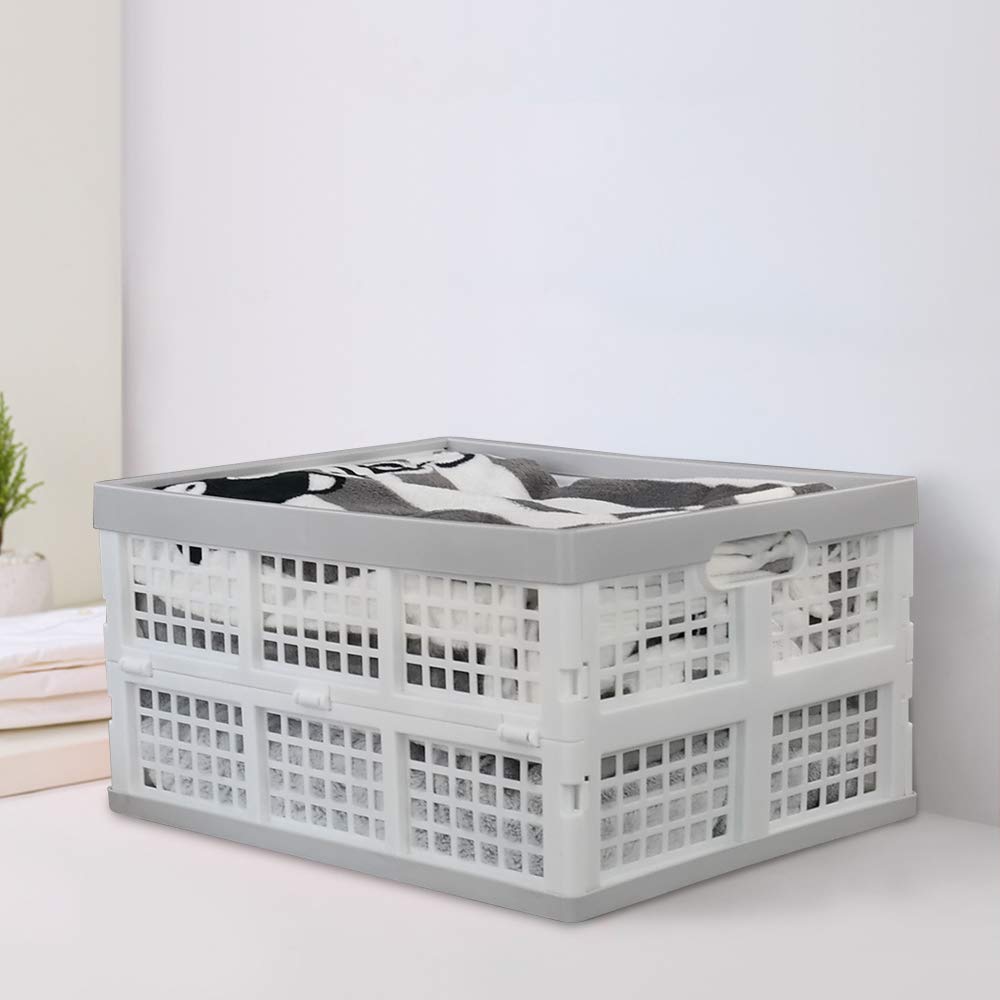 Vababa 28 L Plastic Collapsible Storage Bins, Stacking Utility Foldable Basket, Set of 3