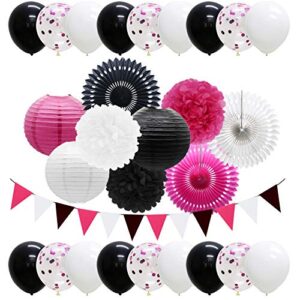 meiduo hot pink white black party decorations paper fans lanterns flower pom poms felt pennant balloons for lingerie bridal shower minnie mouse themed birthday bachelorette hen party valentine's day