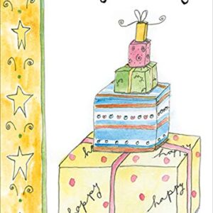 RSVP Birthday Greeting Card by Sandy Gingras: Pile of Sparkling Presents and Stars, 5" x 7"