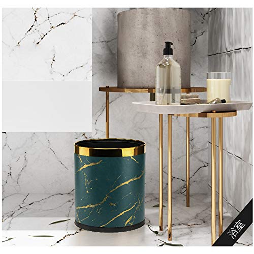 Huaqinglian 2.6Gallon Small Office Trash Can,Bathroom Garbage can,Bedroom Waste Basket Bin Garbage Bag invisable Trash Bin for Living Room (green gold marble)