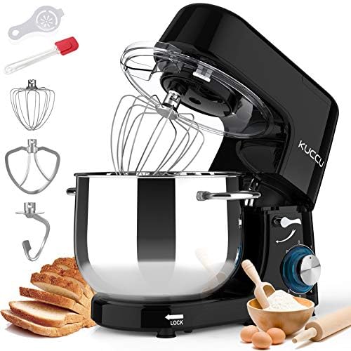 KUCCU Stand Mixer, 9.5 Qt 660W, 6-Speed Tilt-Head Food Dough Mixer, Electric Kitchen Mixer with Dough Hook, Flat Beater & Wire Whisk, Mixing Bowl (9.5-QT, Black)