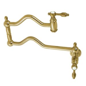 kingston brass ks2107tal tudor wall mount pot filler, brushed brass