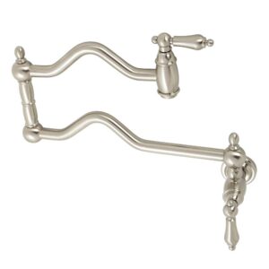 kingston brass ks2108al heritage pot filler, brushed nickel, 24.13 x 2.19 x 11.75