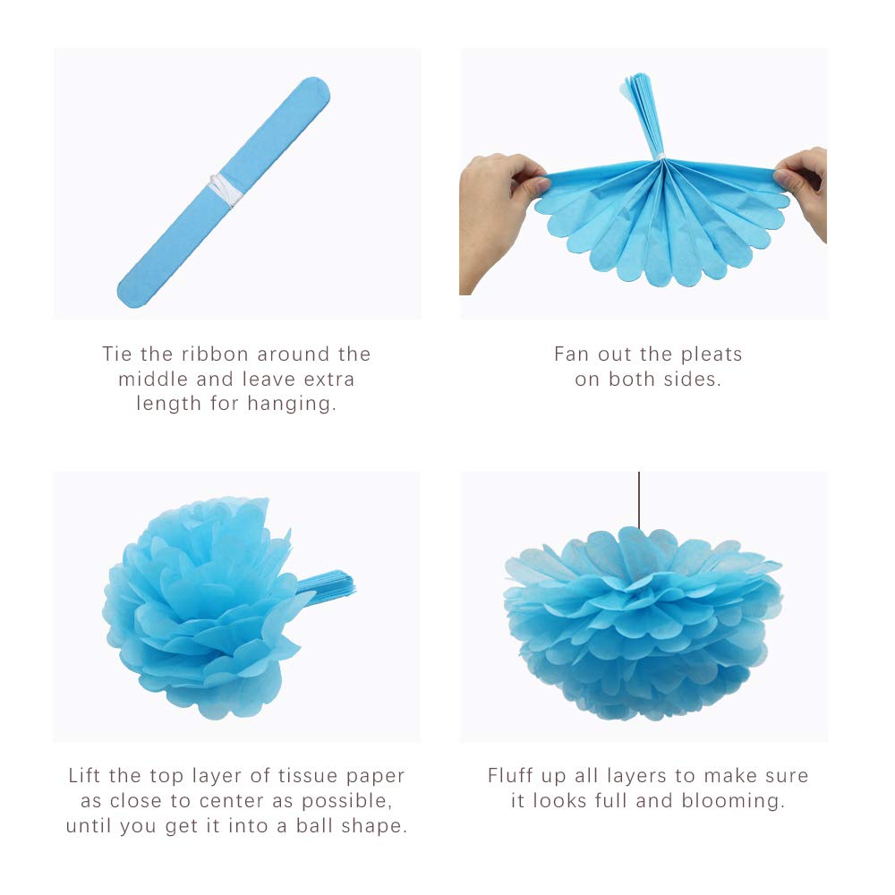 Meiduo Blue Party Decorations Hanging Paper Fans Pom Poms Flowers Tissue Tassel Garland for Elephant Shark Theme Kids Birthday Baby Shower Graduation