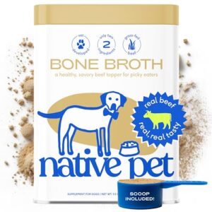 native pet bone broth for dogs & cats – dog bone broth powder - dog food topper for picky eaters – cat broth & dog broth - puppy dog gravy topper for dry food – beef broth for dogs & cats – 9.5 oz