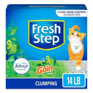 fresh step clumping cat litter with febreze gain scent, long lasting odor control kitty litter with activated charcoal, low dust formula, 14 lb