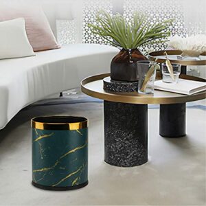 Huaqinglian 2.6Gallon Small Office Trash Can,Bathroom Garbage can,Bedroom Waste Basket Bin Garbage Bag invisable Trash Bin for Living Room (green gold marble)