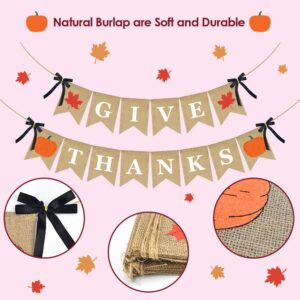 ERKOON Thanksgiving Banner, Give Thanks Burlap Banner Garland Bunting Banner for Harvest Time Thanksgiving Party Decoration