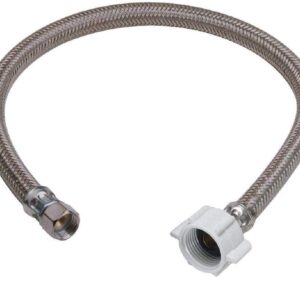 EZ-Fluid 12“ Toilet Water Supply Connector, Braided Stainless Steel - 3/8“ Female Compression Thread x 7/8” Female Ballcock Thread 12-Inch Toilet Water Connectors Hose (1-PACK)