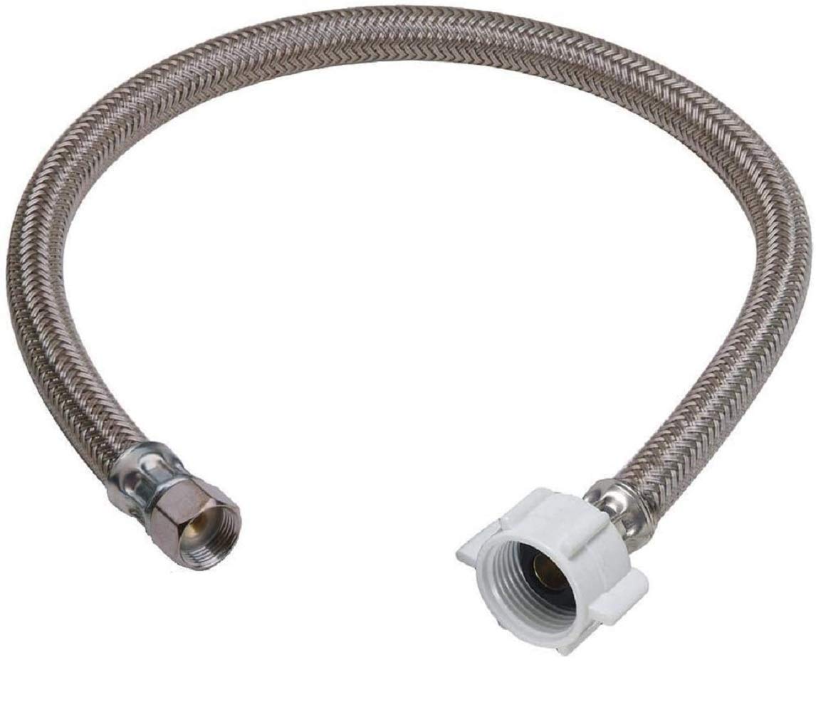 EZ-Fluid 12“ Toilet Water Supply Connector, Braided Stainless Steel - 3/8“ Female Compression Thread x 7/8” Female Ballcock Thread 12-Inch Toilet Water Connectors Hose (1-PACK)