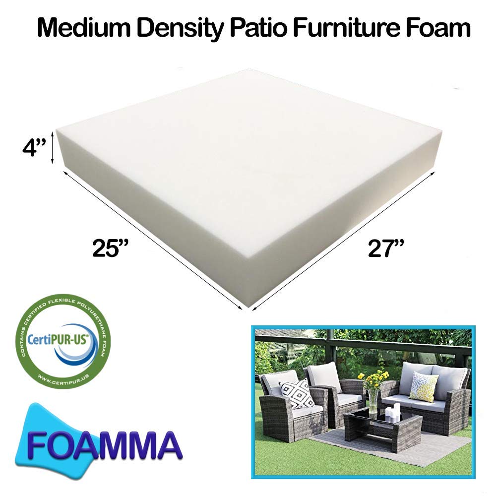 Foamma Medium Density Outdoor Cushion Replacement for Patio Furniture Premium Comfort and Support 4” x 25” x 27” Cover Not Included