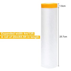 LISHINE 13Ft x 65 Ft Plastic Painting Drop Film, 2 Pcs Tape and Drape Dust Plastic Drop Cloth, Pre-Taped Masking Film for Automotive Painting Covering