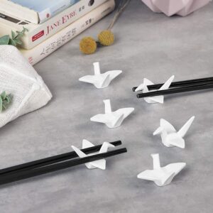 ChezMax Pack of 6 White Porcelain Crane Chopsticks Rest Set Spoon Forks Knives Tableware Rest Holder White