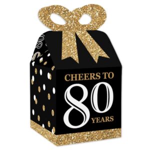 big dot of happiness adult 80th birthday - gold - square favor gift boxes - birthday party bow boxes - set of 12